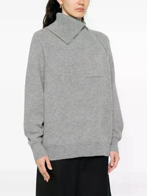 Sportmax Asymmetrical-neck Zip-front Sweater - Grey