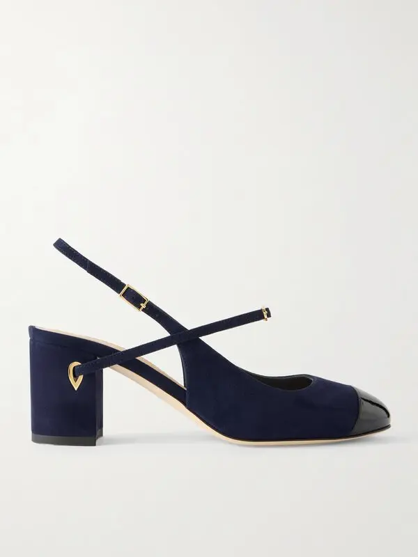 Jennifer Chamandi Mattia 65 Patent Leather-trimmed Suede Slingback Pumps - Blue