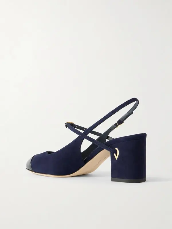 Jennifer Chamandi Mattia 65 Patent Leather-trimmed Suede Slingback Pumps - Blue