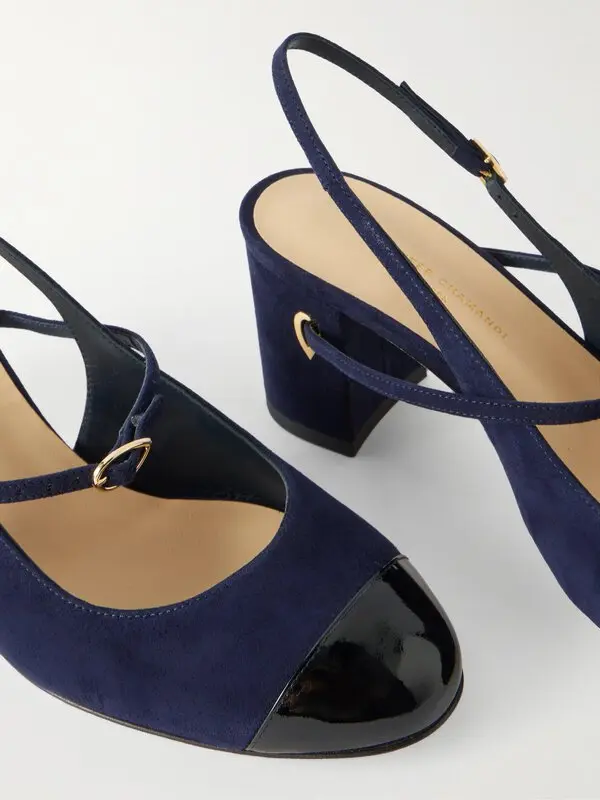 Jennifer Chamandi Mattia 65 Patent Leather-trimmed Suede Slingback Pumps - Blue