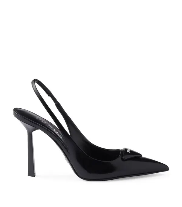 Prada Brushed Leather Slingback Pumps - Black