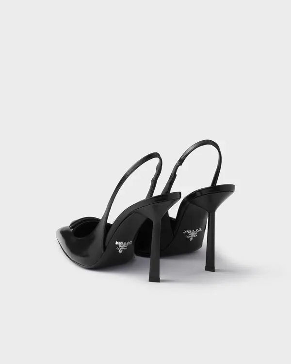 Prada Brushed Leather Slingback Pumps - Black