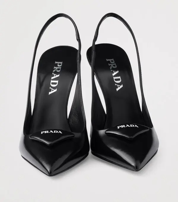 Prada Brushed Leather Slingback Pumps - Black