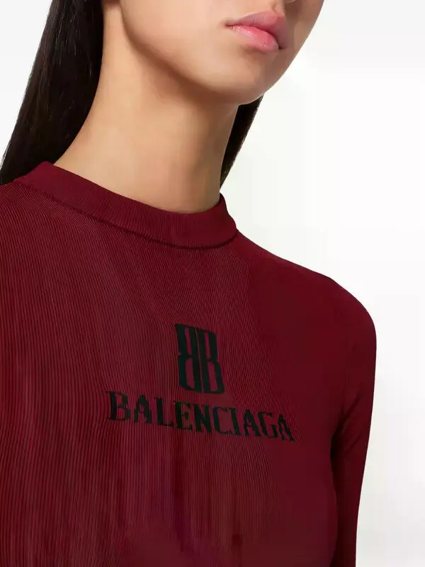 Balenciaga Ribbed Knit Logo Print Long Sleeve Top