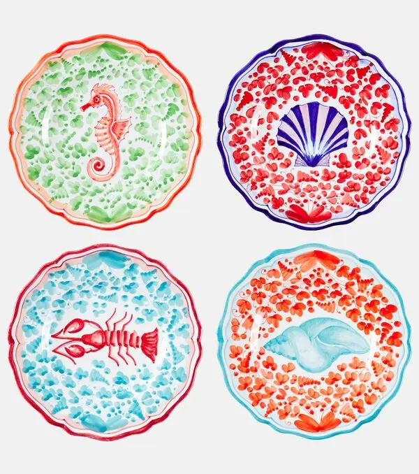 LES-OTTOMANS Dots Set Of 4 Ceramic Dinner Plates - Multicoloured