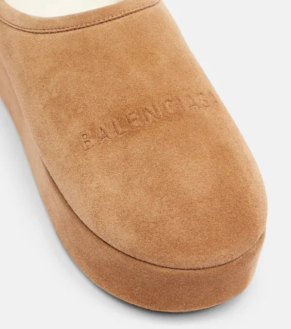 Balenciaga Alaska Suede Platform Mules - Brown