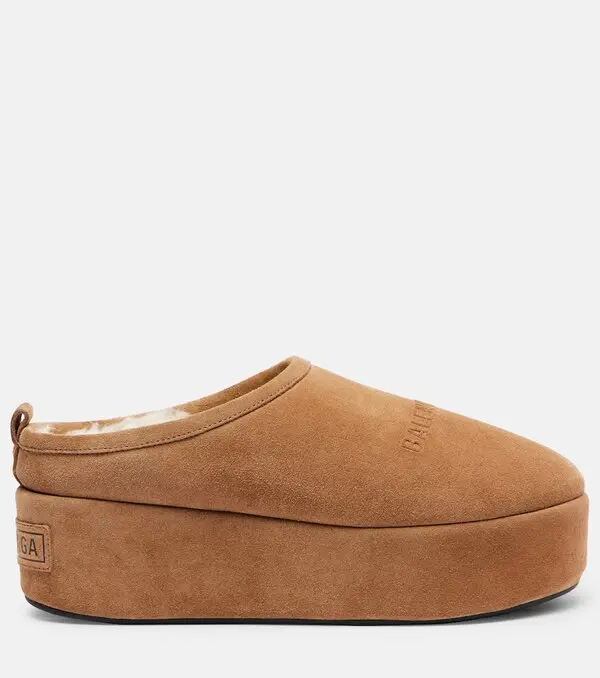 Balenciaga Alaska Suede Platform Mules - Brown