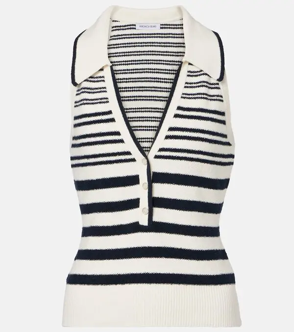 Veronica Beard Meera Striped Polo Top - White
