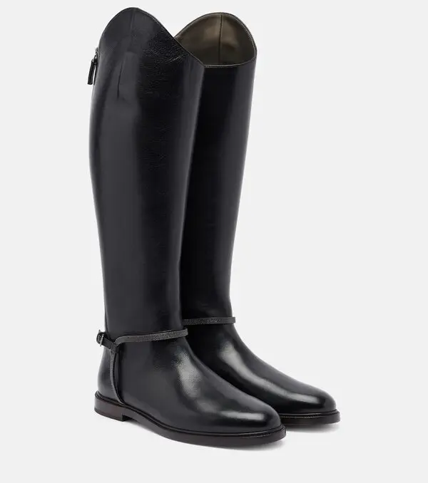 Brunello Cucinelli Monili Leather Knee-high Boots - Black