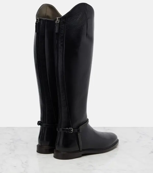 Brunello Cucinelli Monili Leather Knee-high Boots - Black