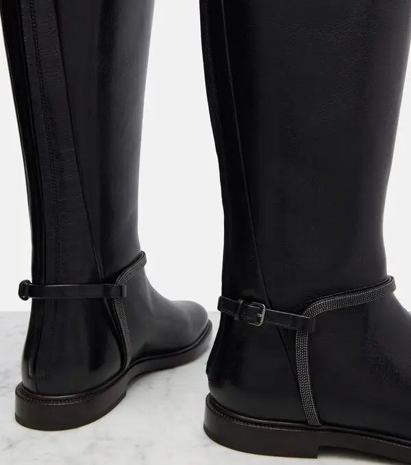 Brunello Cucinelli Monili Leather Knee-high Boots - Black