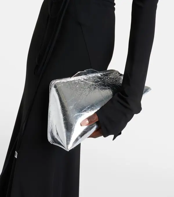 Attico Oversized Leather Clutch - Silver