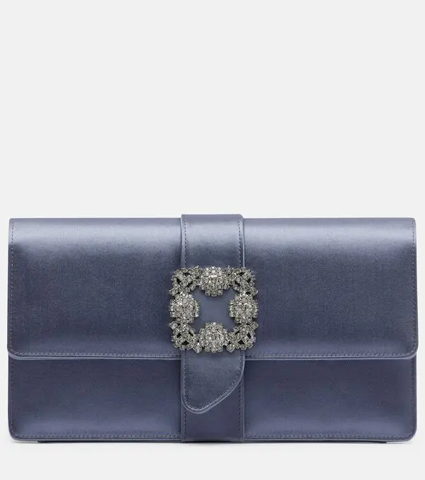 Manolo Blahnik Capri Embellished Satin Clutch - Blue