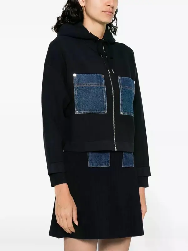 Sandro Denim Patch-pocket Zip-up Hoodie - Blue