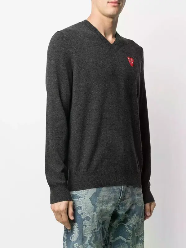 Play Comme Des Garcon Wool Embroidered Double Heart Patch Jumper