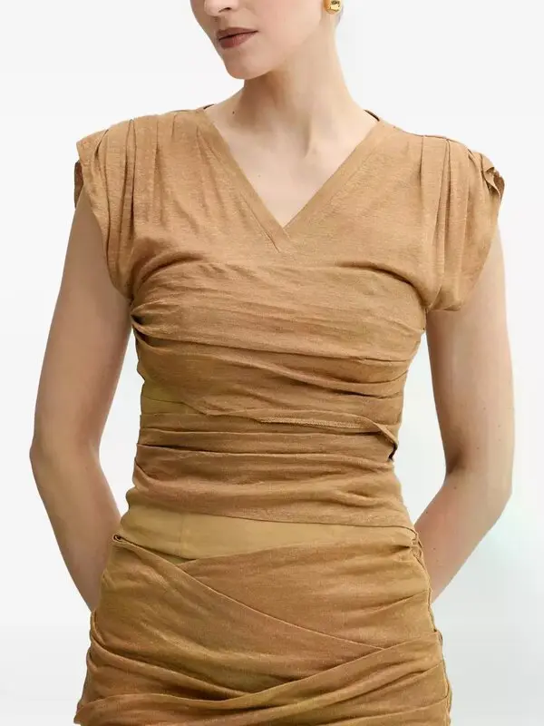 Pinko Draped V-neck Short Sleeve Top - Neutrals