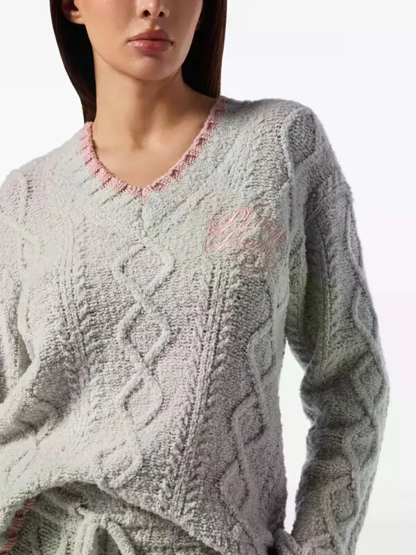 Philipp Plein Cable Knit V-neck Sweater