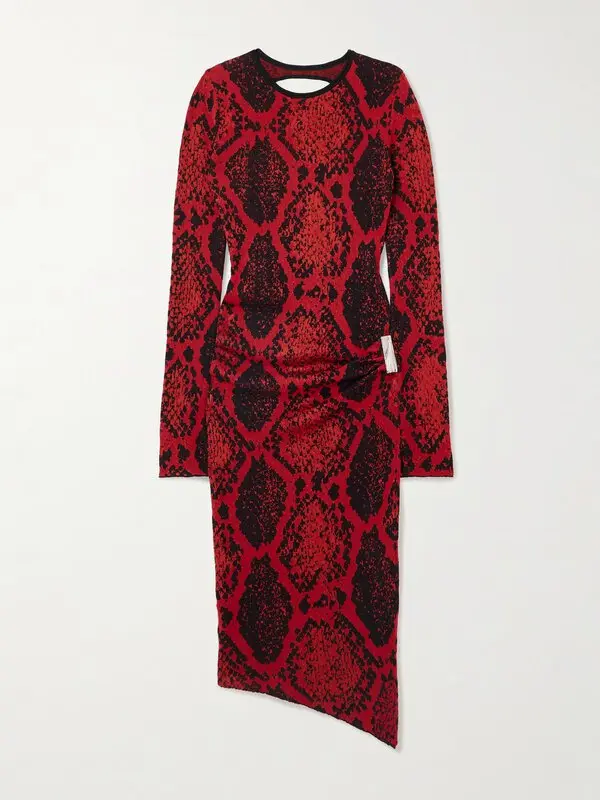 Attico Open-back Jacquard-knit Midi Dress - Red