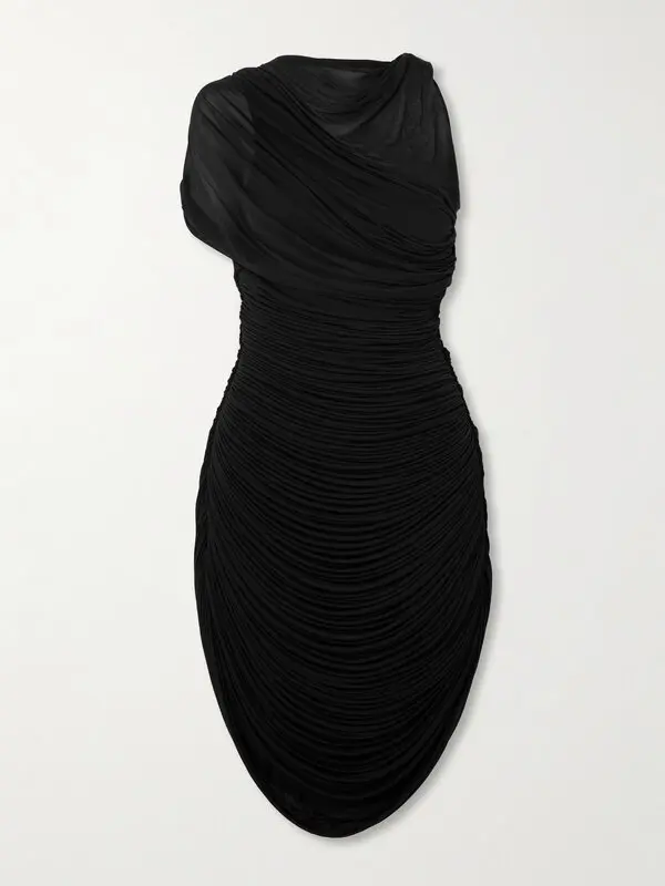 Christopher Esber Beach Glass Ruched Asymmetric Jersey Mini Dress - Black