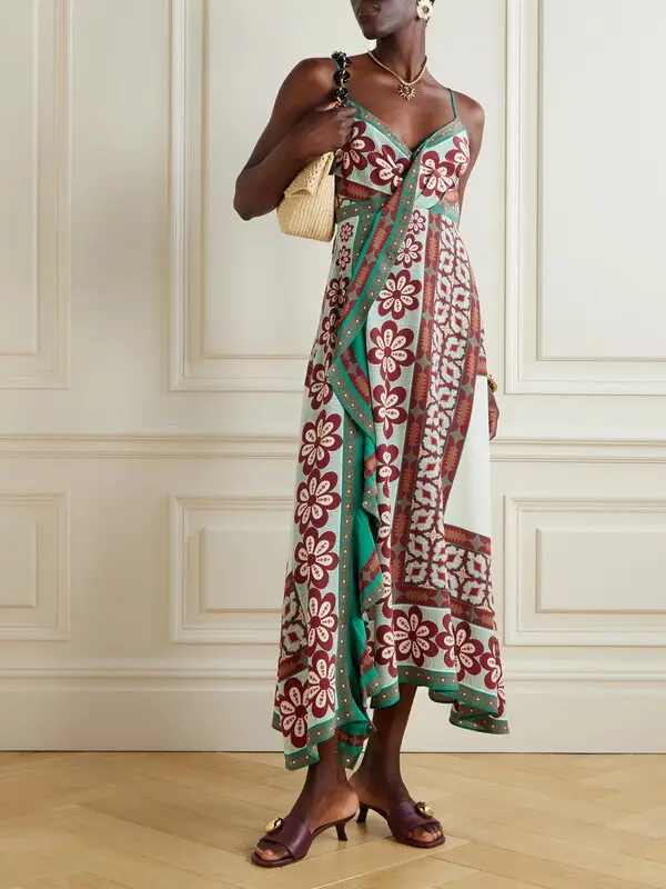 La DoubleJ Turn Around Wrap-effect Printed Silk-voile Midi Dress