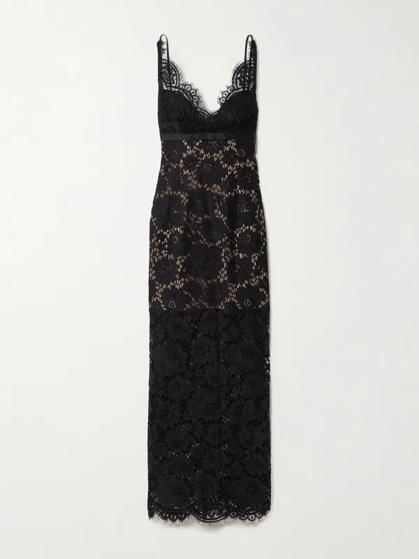 SELF-PORTRAIT Satin-trimmed Lace Maxi Dress