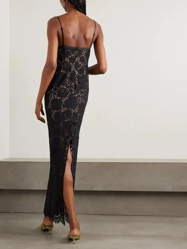 SELF-PORTRAIT Satin-trimmed Lace Maxi Dress