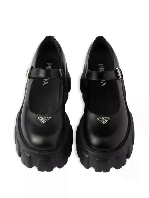 Prada Brushed Leather Monolith Mary Jane Shoes With Buckled Strap