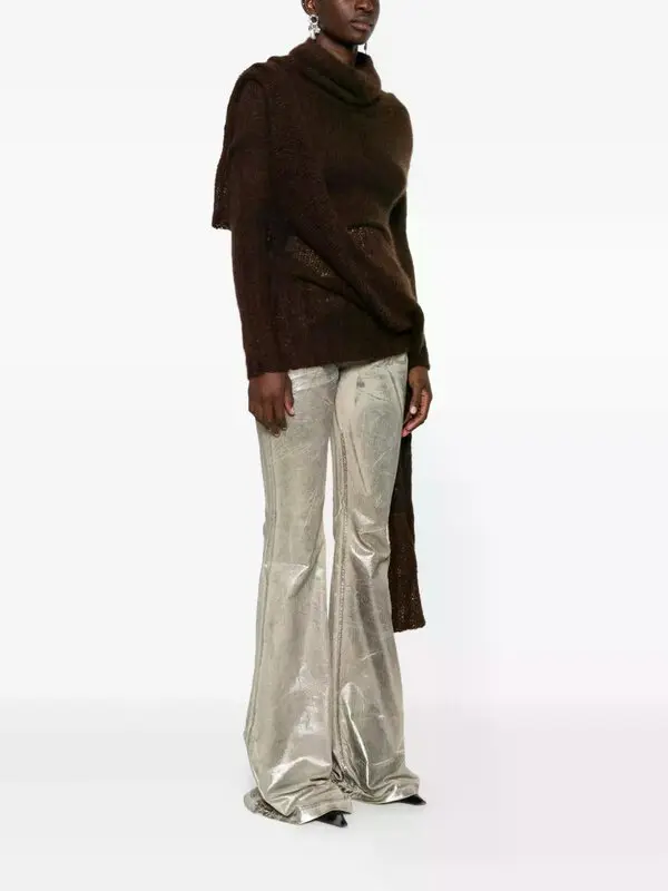 YEHUAFAN Turtleneck Open-knit Midi Dress