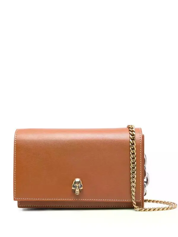 Alexander McQueen Skull Appliqué Leather Crossbody Bag - Brown