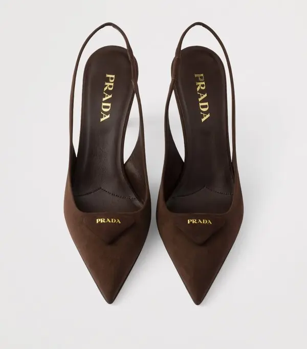 Prada Suede Triangle Slingback Pumps 75 - Brown
