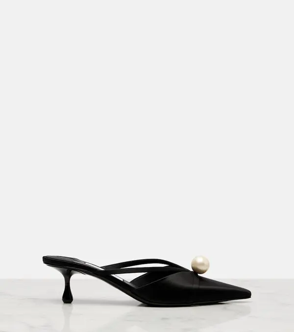 JIMMY CHOO Sana 50 Embellished Satin Mules - Black