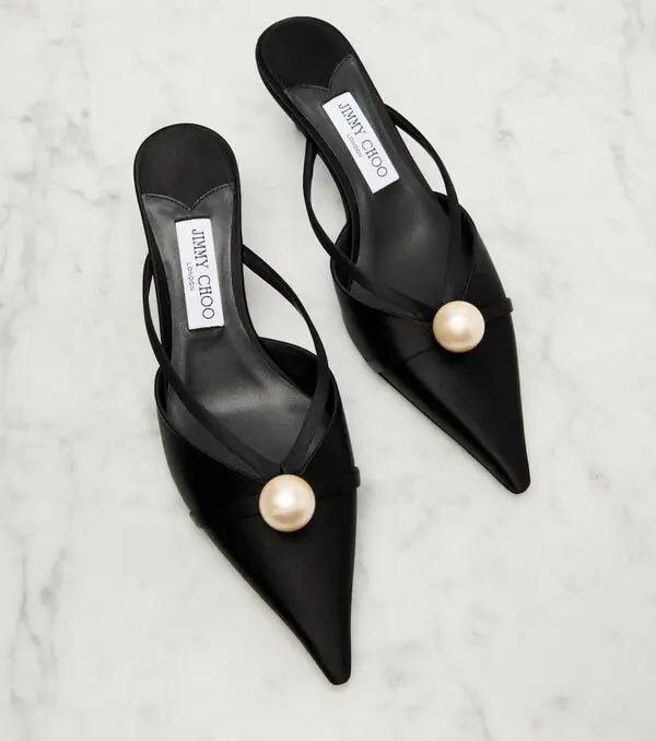 JIMMY CHOO Sana 50 Embellished Satin Mules - Black