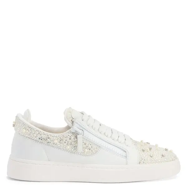 GIUSEPPE ZANOTTI Embellished Lace-up Low-top Sneakers - White