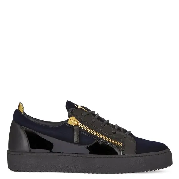 GIUSEPPE ZANOTTI Frankie Velvet And Patent Leather Mid-top Lace-up Sneakers