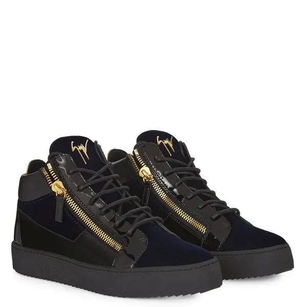 GIUSEPPE ZANOTTI Kriss Mid-top Velvet And Patent Leather Sneakers
