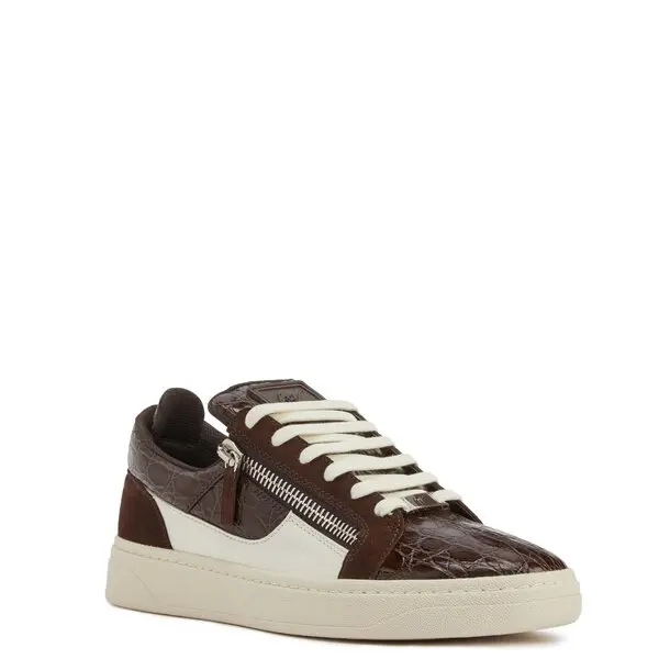 GIUSEPPE ZANOTTI Crocodile-print Leather And Suede Lace-up Sneakers - Brown
