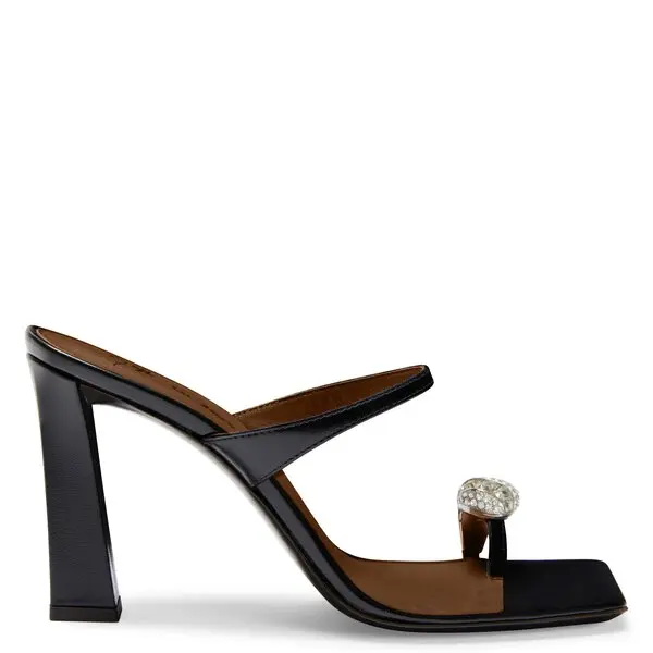 GIUSEPPE ZANOTTI Icon Ring 90 Leather Thong Sandals With Rhinestone Embellishment - Black