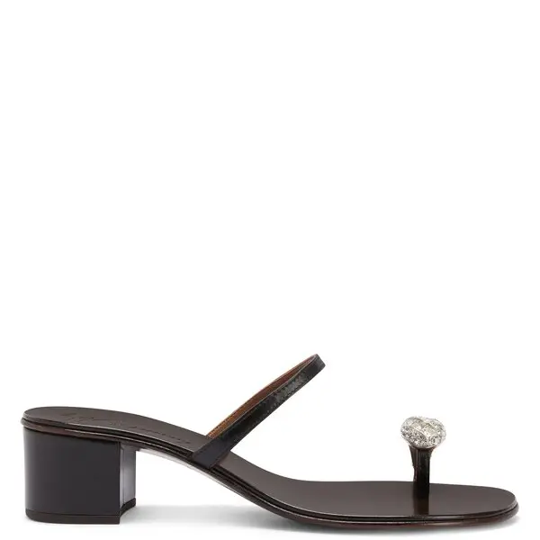 GIUSEPPE ZANOTTI Embellished Thong Sandals With Block Heel - Black