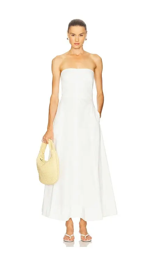 ST. AGNI Sculpted Cotton Strapless Dress - White