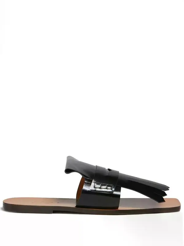 Marni Fringed Leather Flat Sandals