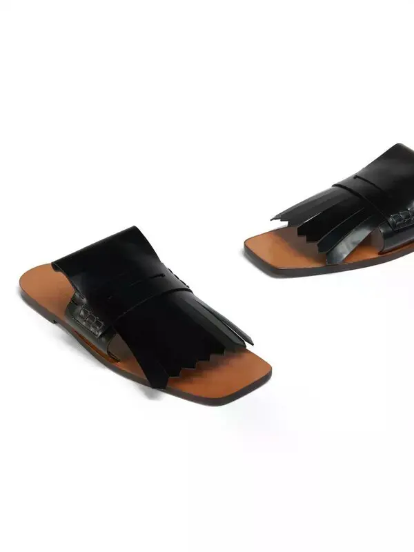 Marni Fringed Leather Flat Sandals