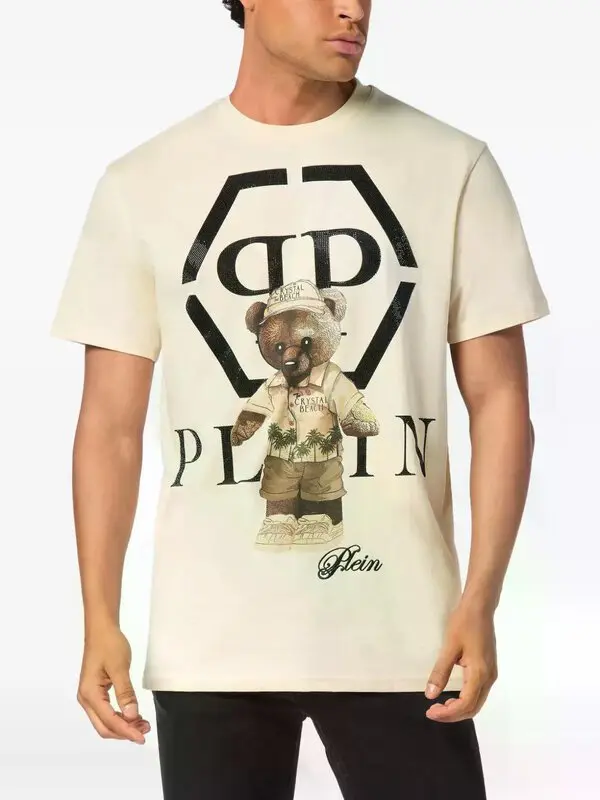 Philipp Plein Crystal-embellished Teddy-bear T-shirt - Neutrals