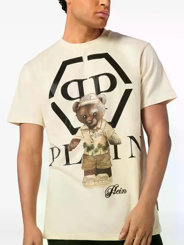 Philipp Plein Crystal-embellished Teddy-bear T-shirt - Neutrals