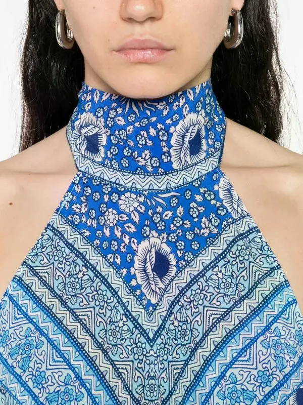 Rixo Paisley Print Halterneck Dress