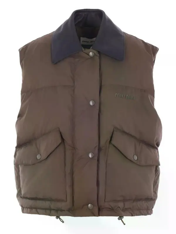 Miu Miu Quilted Gilet With Leather Collar - Green