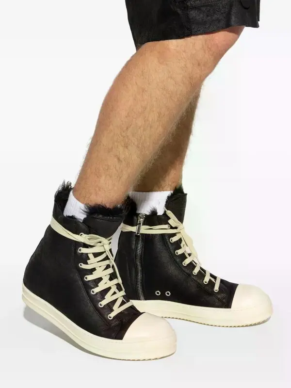 Rick Owens Shearling-lined Lace-up High-top Sneakers
