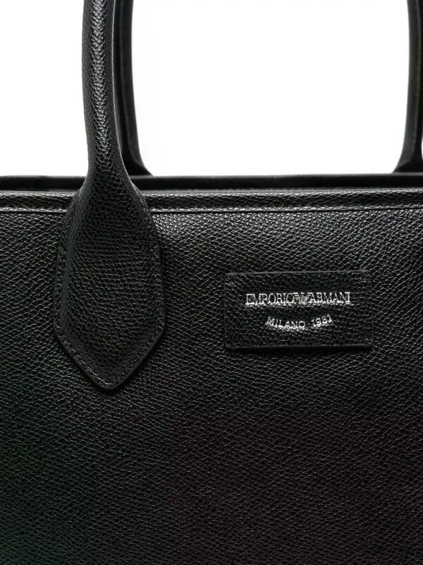 Emporio Armani Calf Leather Tote Bag - Black