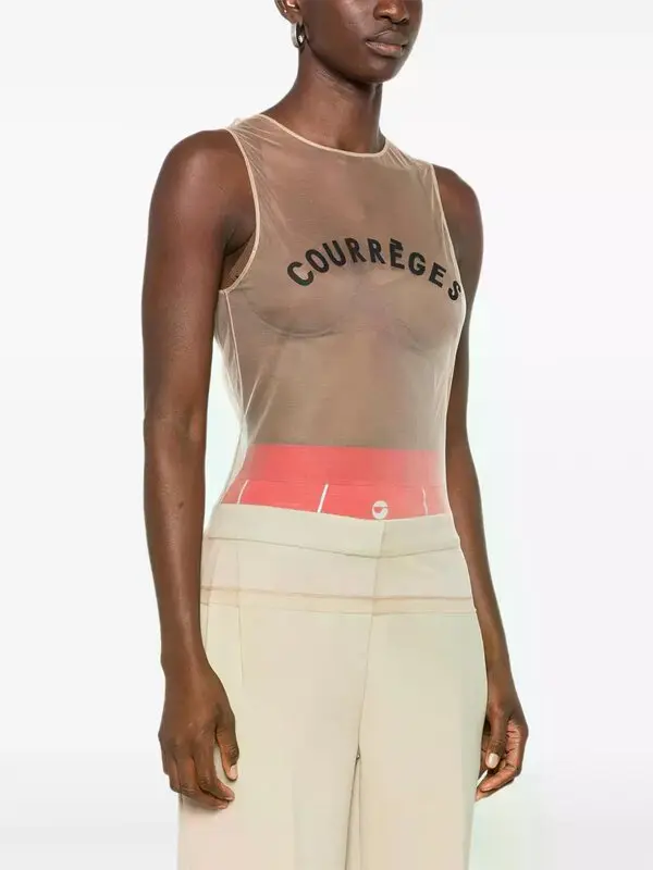 COURREGES Logo-print Tulle Sleeveless Top