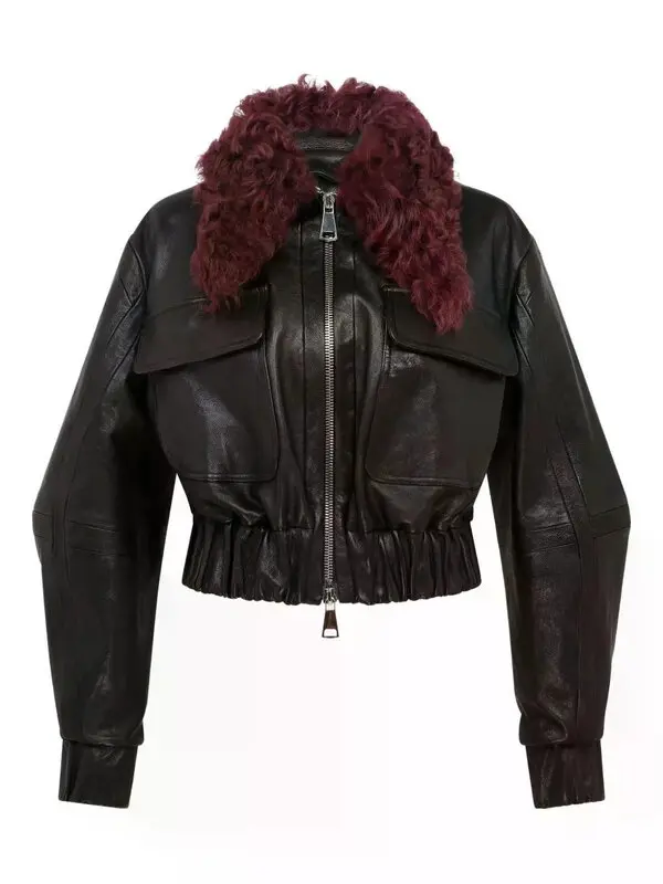 16Arlington Cie Leather Bomber Jacket With Shearling Collar