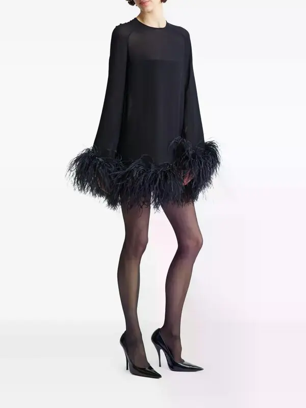 16Arlington Feather-trim Mini Dress - Black